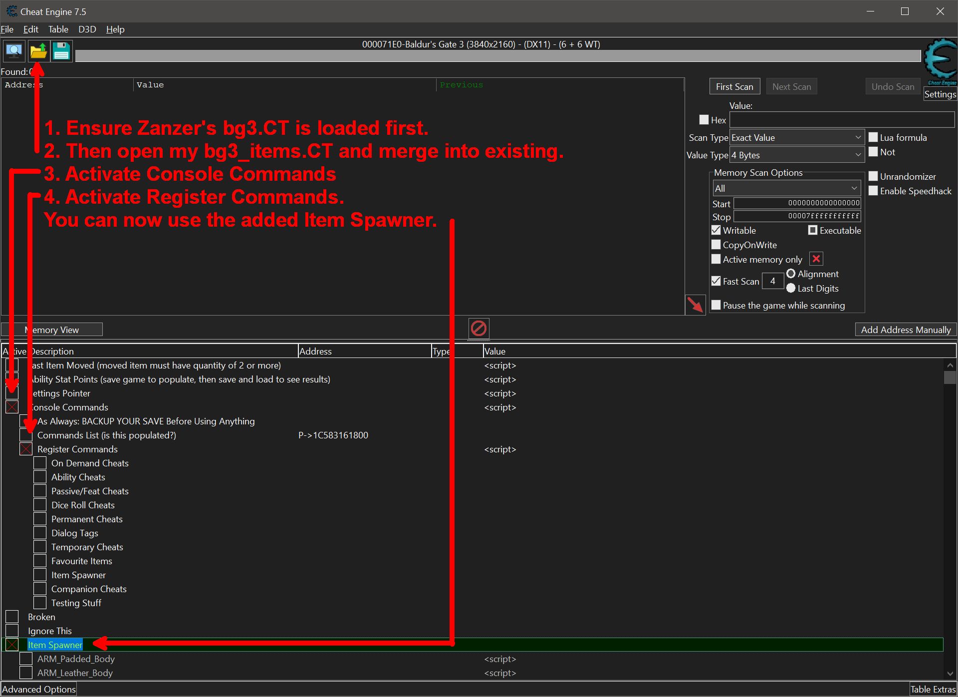 Set up cheats in Baldur's Gate 3 using BG3 cheat engine [2024]